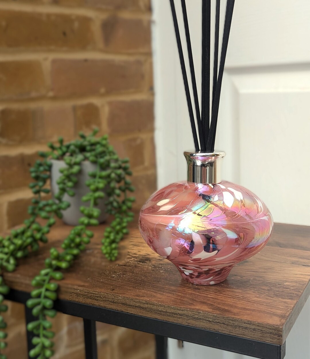 Reed Diffuser Mouth Blown Glass Oval Pink White Effect - Etsy