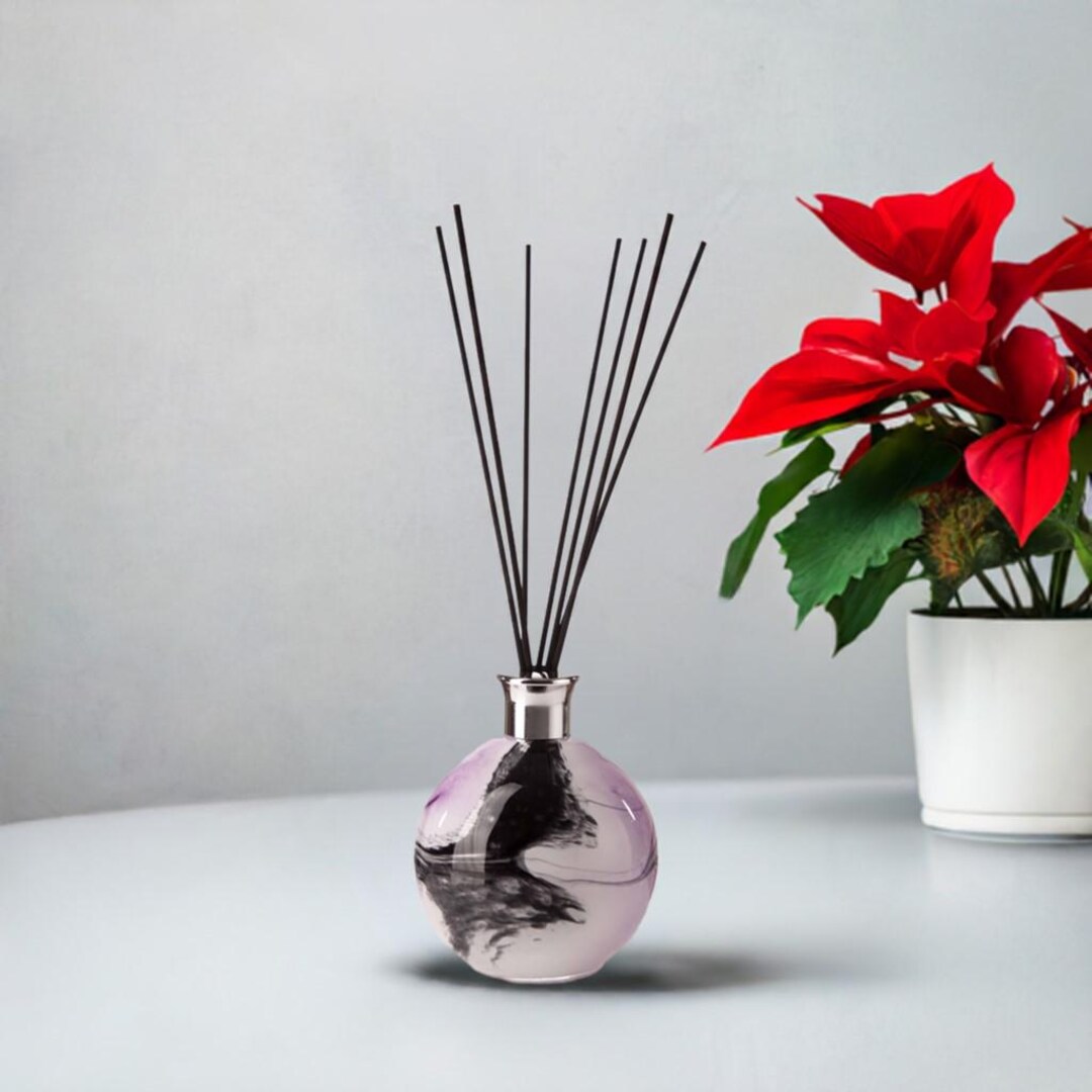Large Sphere Reed Diffuser Mouth Blown Glass Purple, White and Black - Etsy