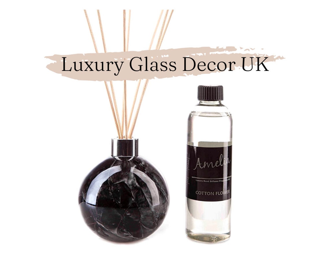 Reed Diffuser Mouth Blown Glass Sphere Black Grey Marble Effect - Etsy