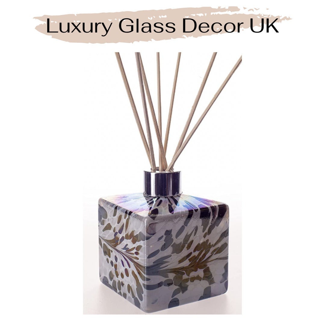 Reed Diffuser Mouth Blown Glass Square Grey White Black Design - Etsy UK