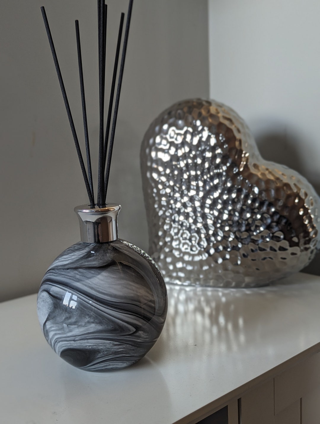 Large Sphere Mouth Blown Reed Diffuser Grey Black White Design - Etsy