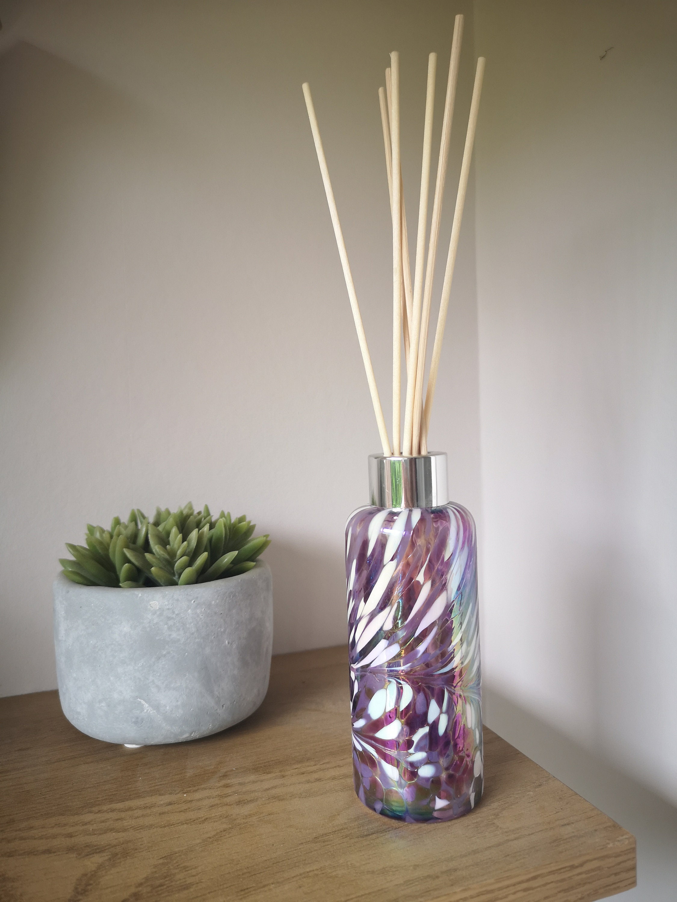 Reed Diffuser Mouth Blown Glass Violet Purple White Tall | Etsy