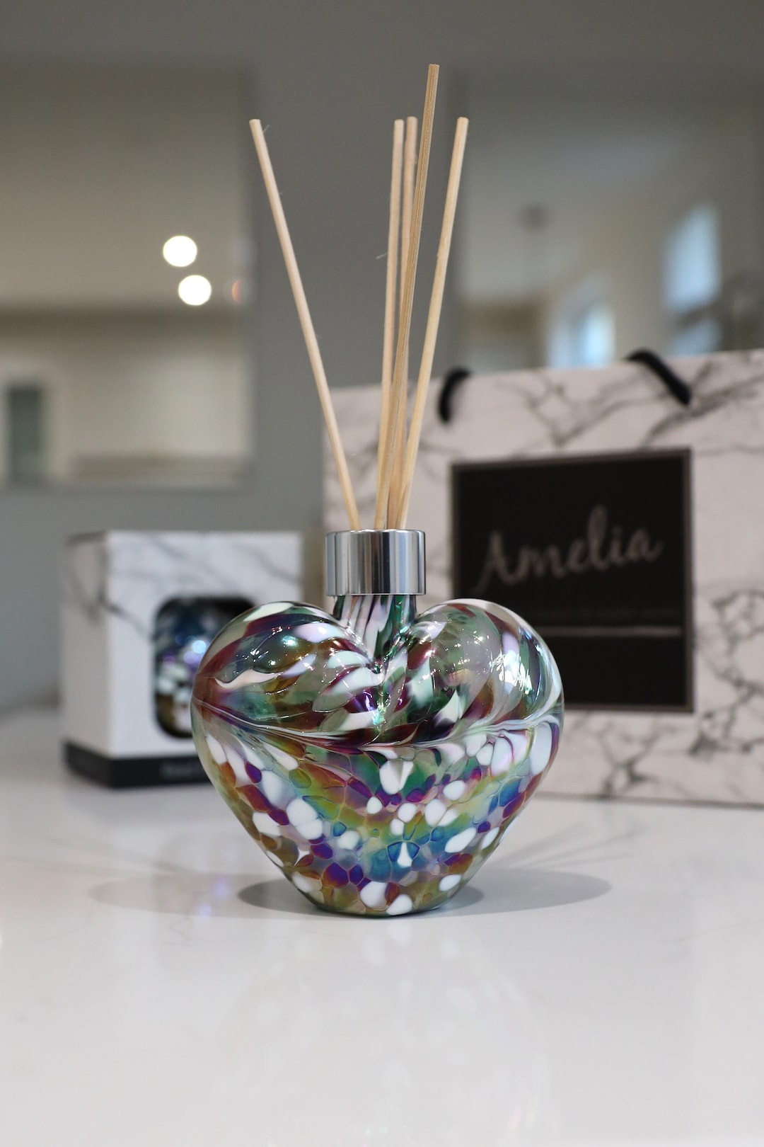 Luxury Reed Diffuser Mouth Blown Glass Heart Red Green White Effect - Etsy