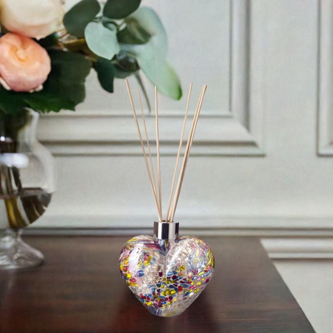 Luxury Reed Diffuser Mouth Blown Glass Heart Multi Coloured White ...