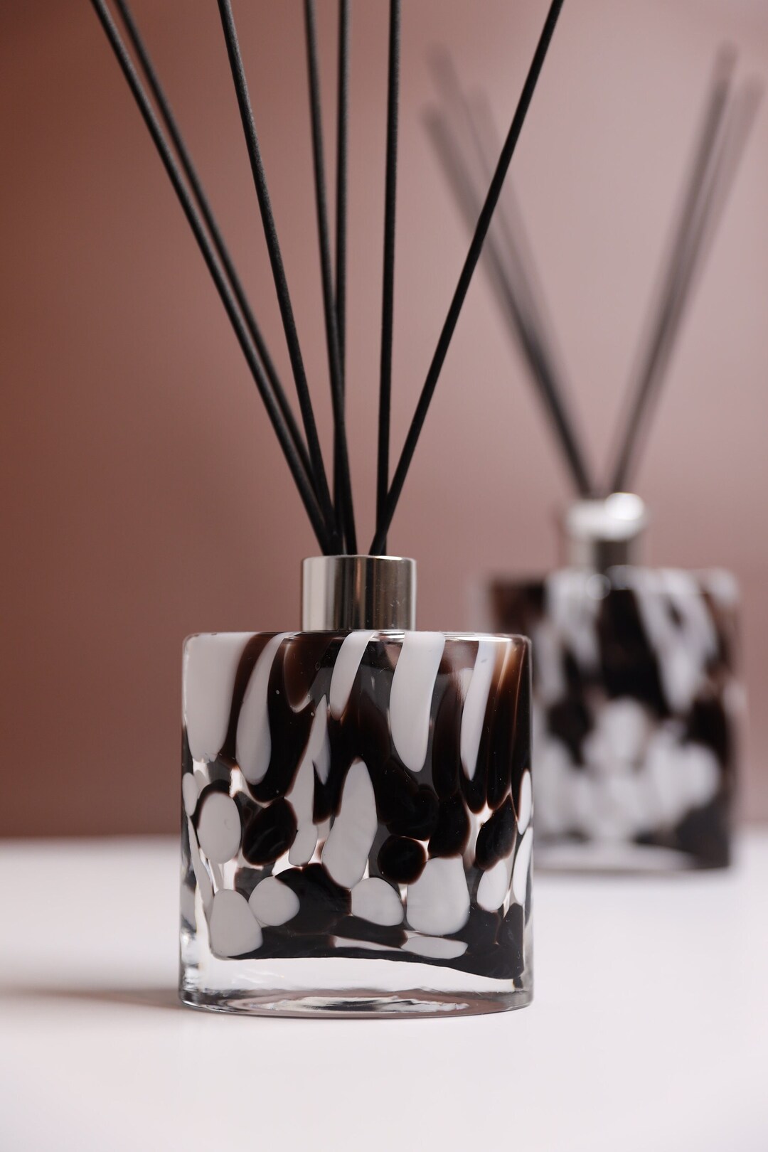 Mouth Blown Reed Diffuser Ellipse Hip Flask Style Brown White - Etsy