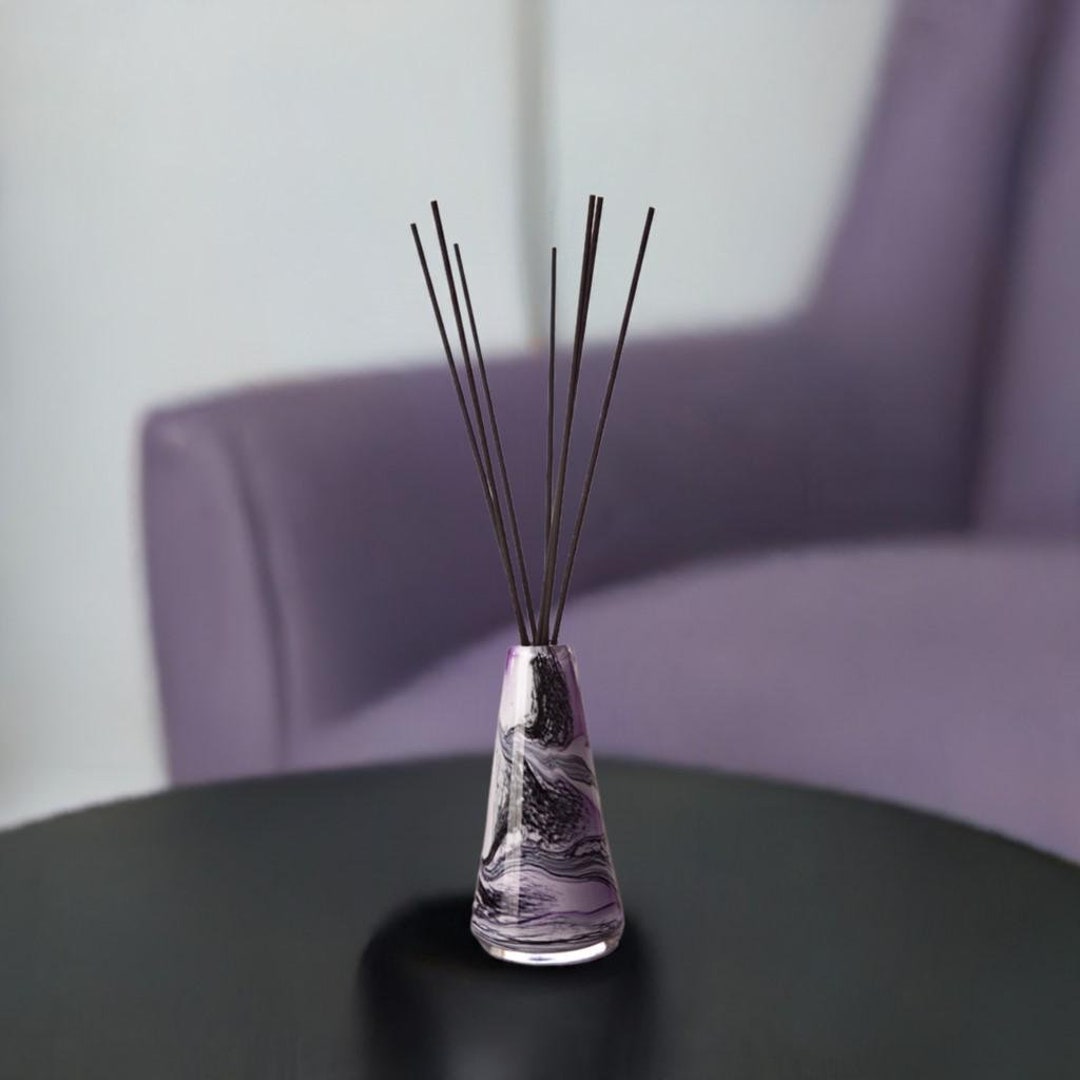 Mouth Blown Reed Diffuser Cone Shape White Black Purple Design - Etsy