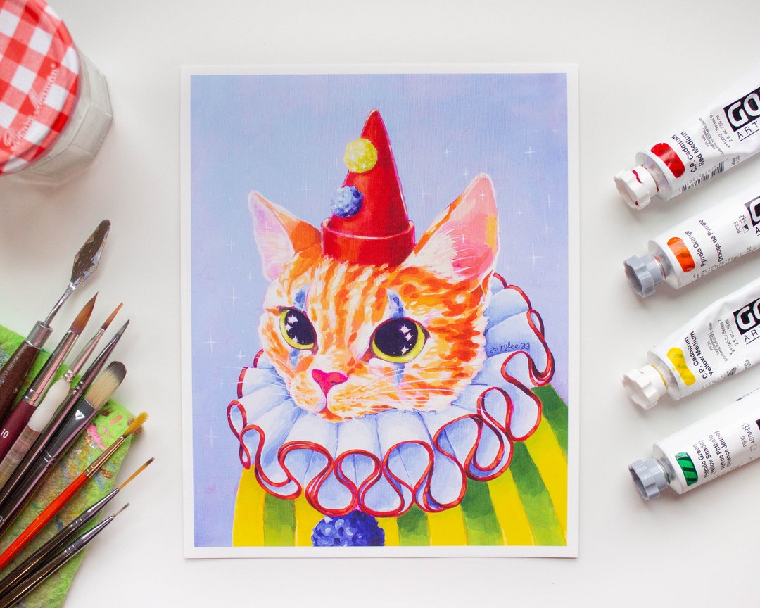 Cat in a Clown Costume – 8x10in. Giclée Fine Art Print - Etsy