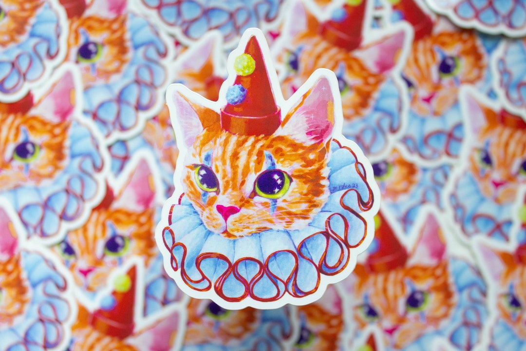 Cat in a Clown Costume – Waterproof Glossy Vinyl Sticker - Etsy
