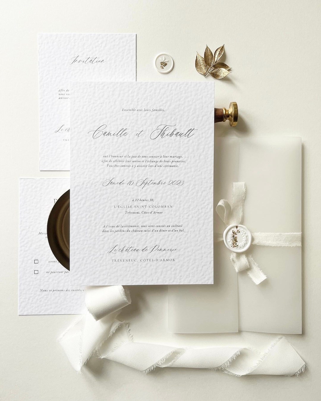 Customizable Wedding Invitation Textured Paper, Calligraphy, Silk ...
