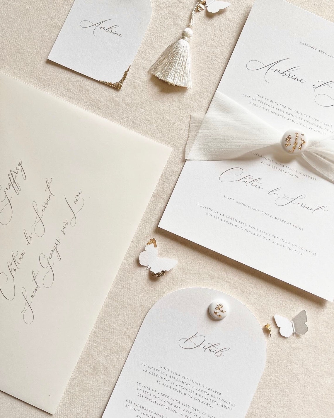 Customizable Wedding Invitation - Textured Paper, Calligraphy, Muslin ...