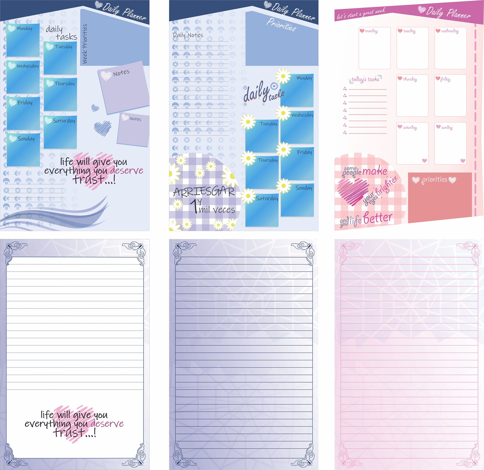 Daily Planner and Notebook Printable Pack - Etsy