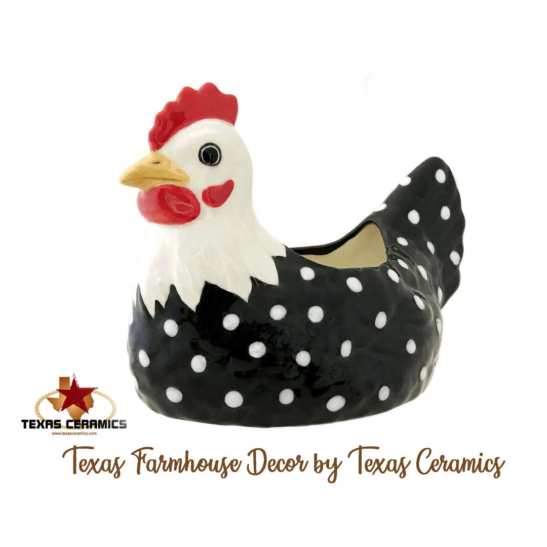Chicken Sponge or Scrubby Holder in Black White Dots Ceramic Country ...