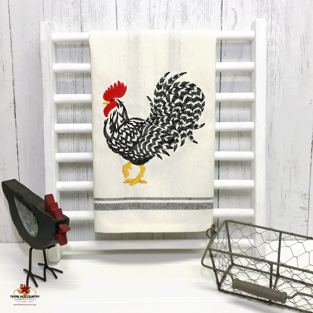 Farmhouse Rooster Kitchen Dish Towel With Black and White Chicken or ...