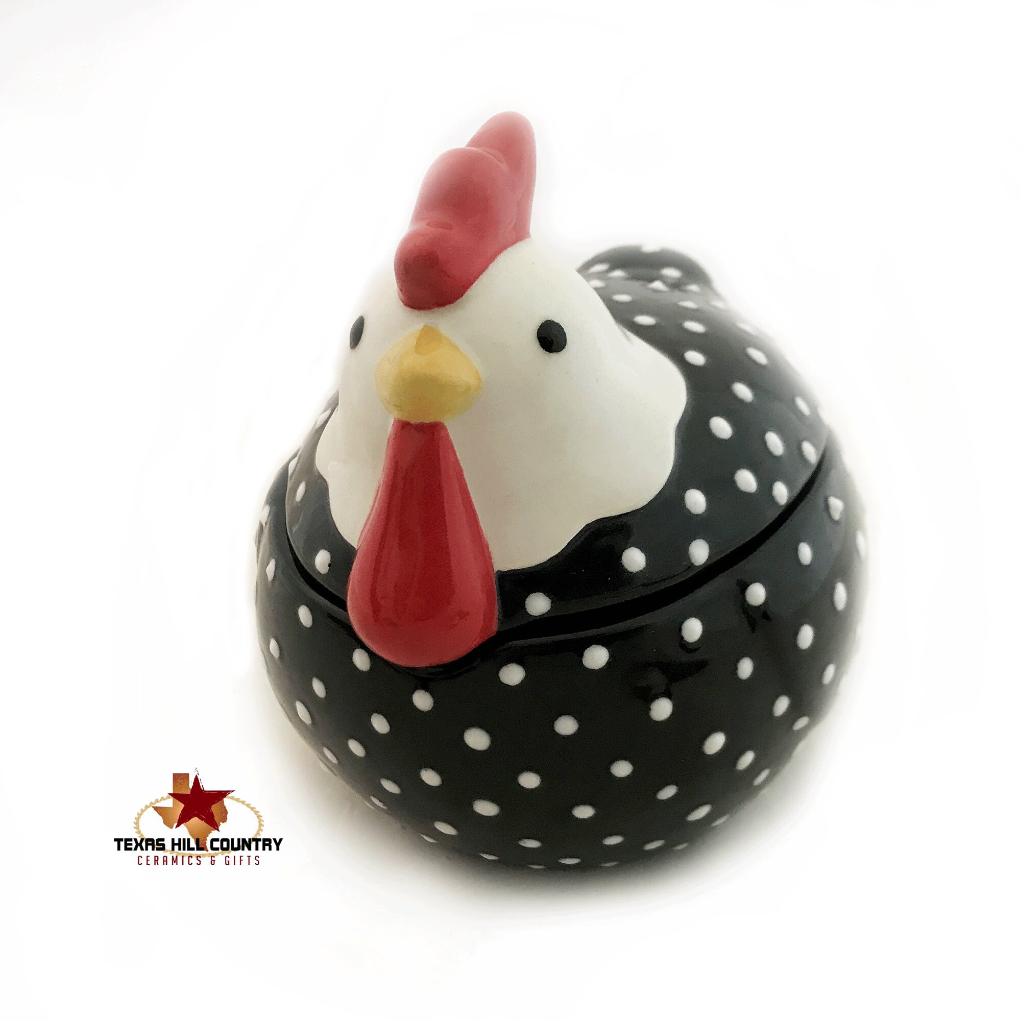 Retro Chicken Sugar Bowl With Lid in Black With White Dots - Etsy