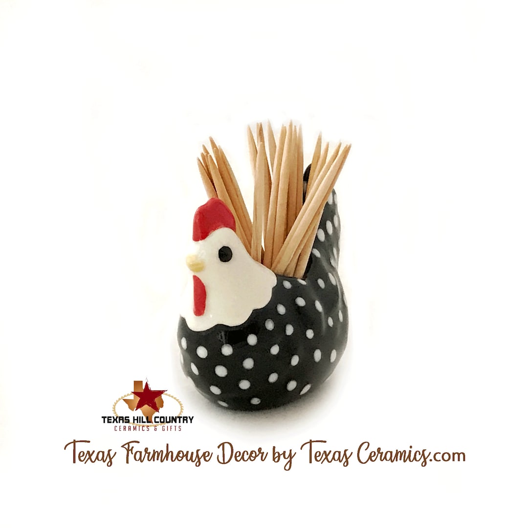 Retro Little Chicken Toothpick Holder Black With White Dots, French ...