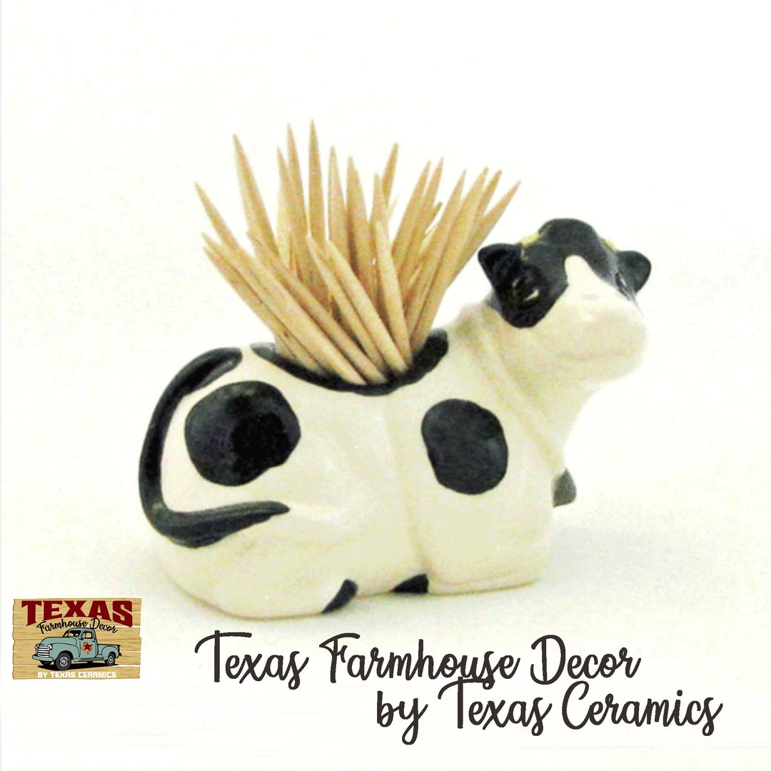 Cow Toothpick Holder Ceramic Kitchen Decor by Texas Ceramics, Country ...