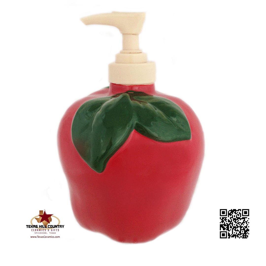 Red Apple Refillable Soap Dispenser Ceramic for Farmhouse Kitchens ...