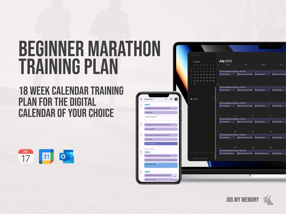 Beginner 18-week Marathon Training Plan for Google Calendar, Apple ...