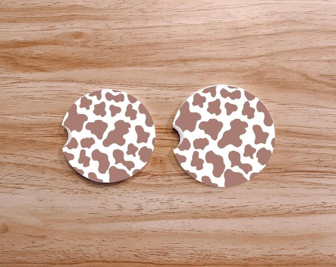 Cowhide Ceramic Car Coaster, Custom Ranch Coaster for Vehicles, Cup Mug ...