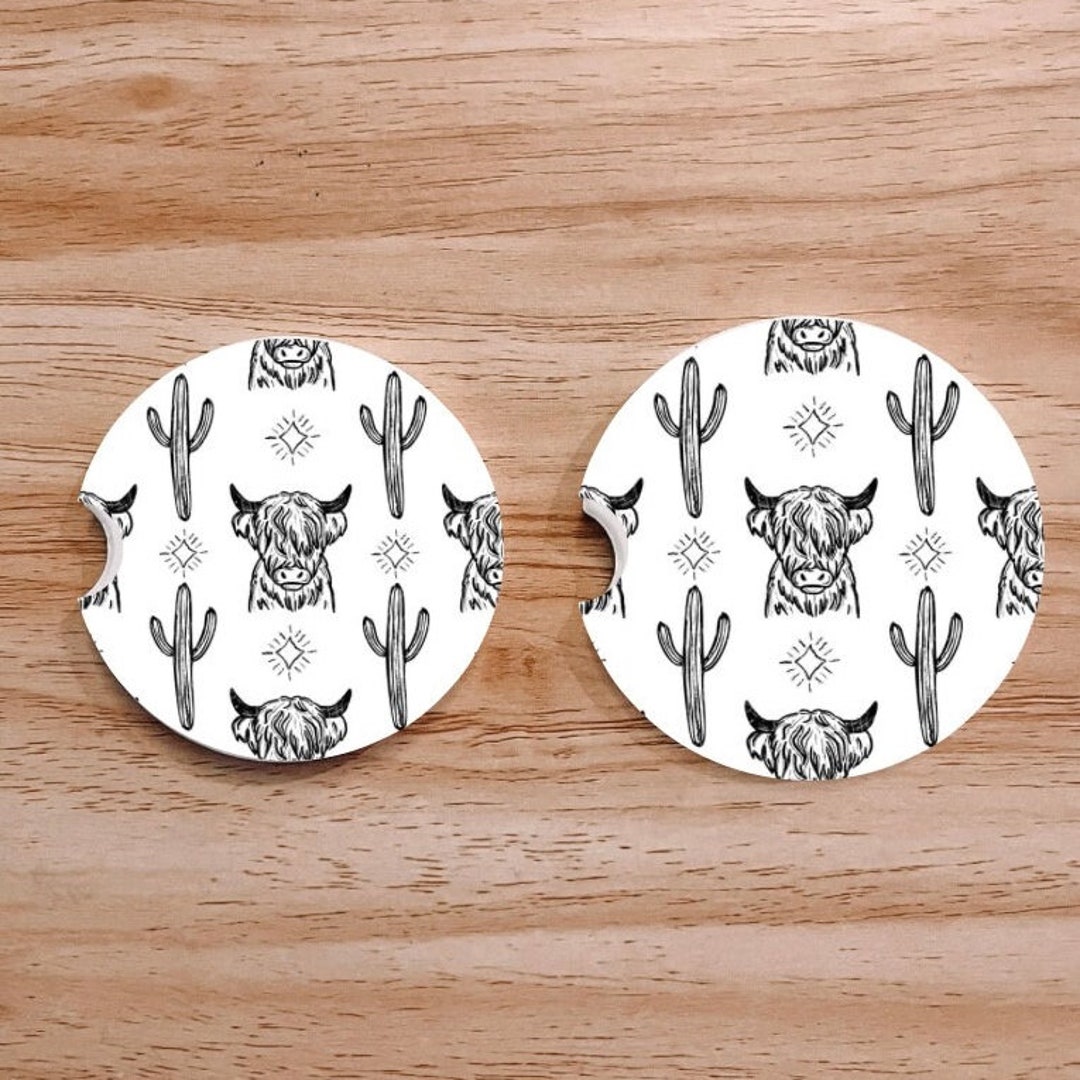 Highland Fluffy Cow Ceramic Car Coaster Set, Custom Coaster for ...