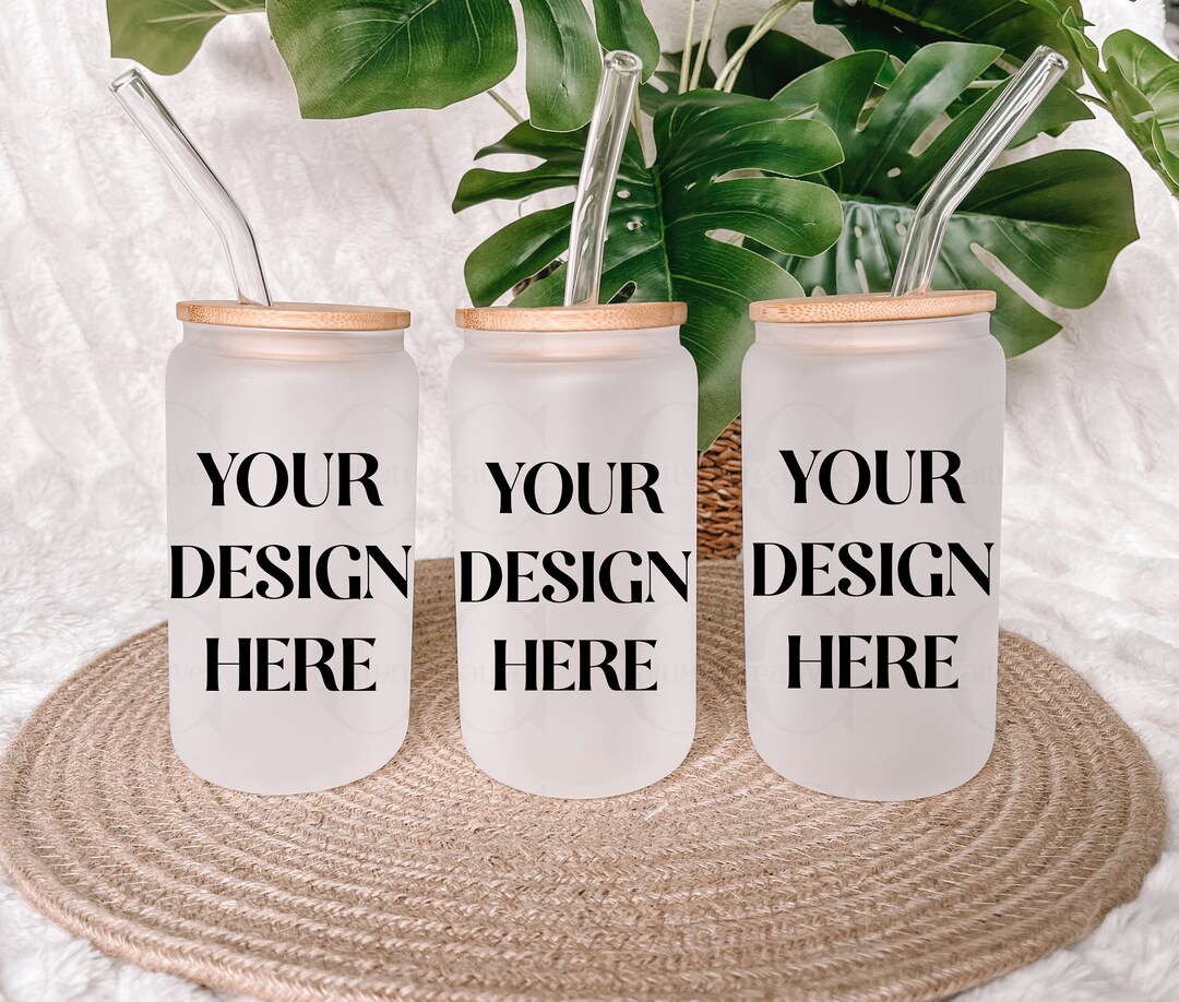 Frosted Libby Glass Mock-up, Three Libbey Glass With Lid Mockup, Drinking Glass Beer Stein ...