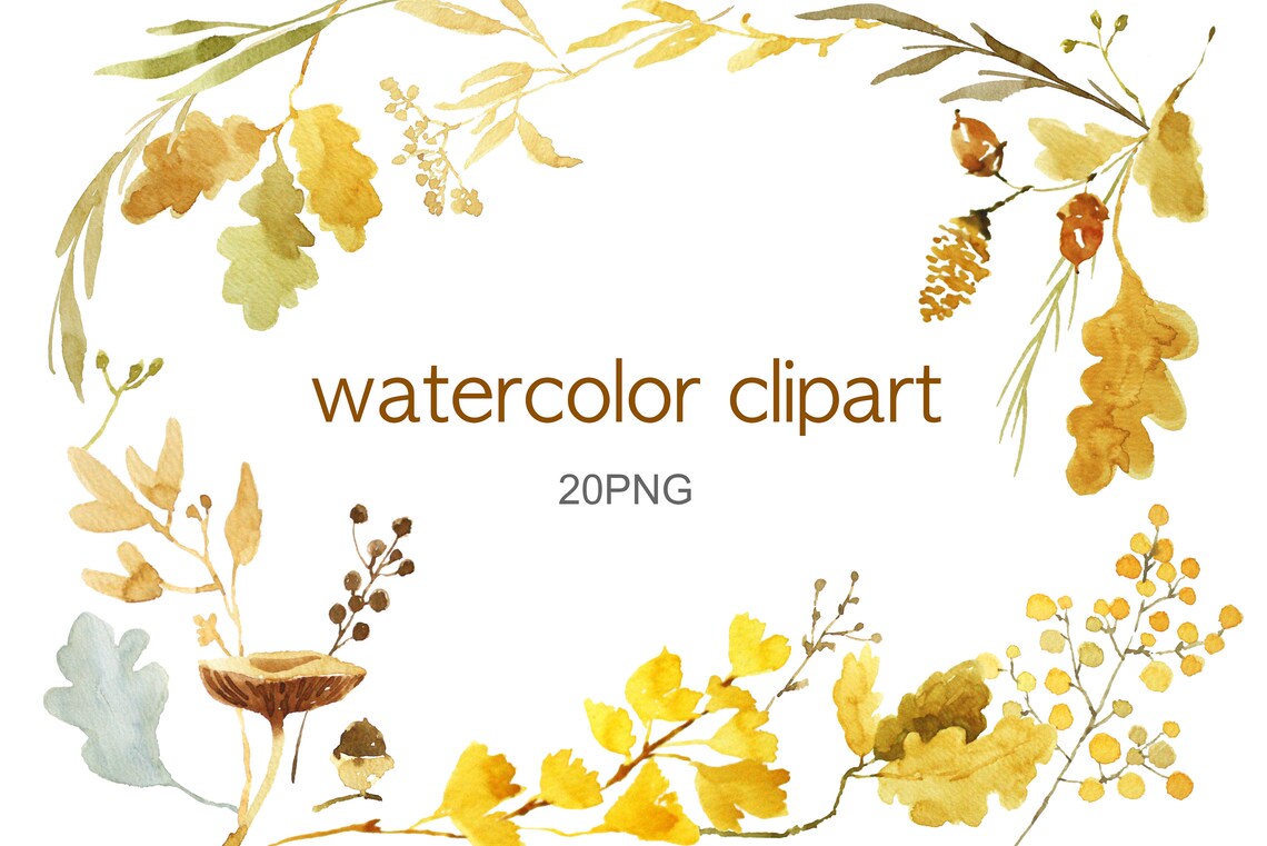 Watercolor Autumn Leaves Clip Art, Fall Frames, Autumn Botanical ...