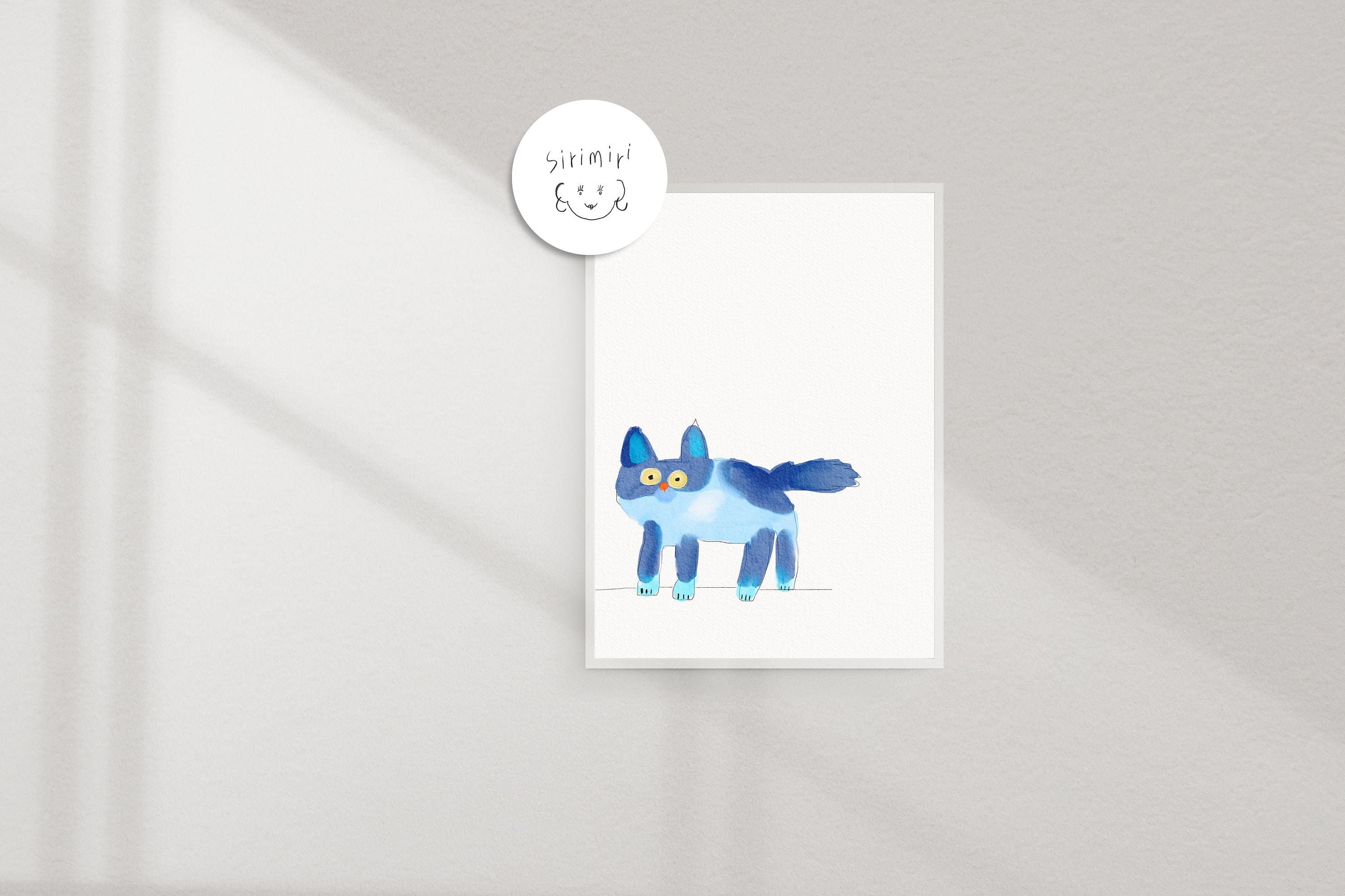 Blue Cat Watercolor Cat Print Wall Art Cat Illustration - Etsy