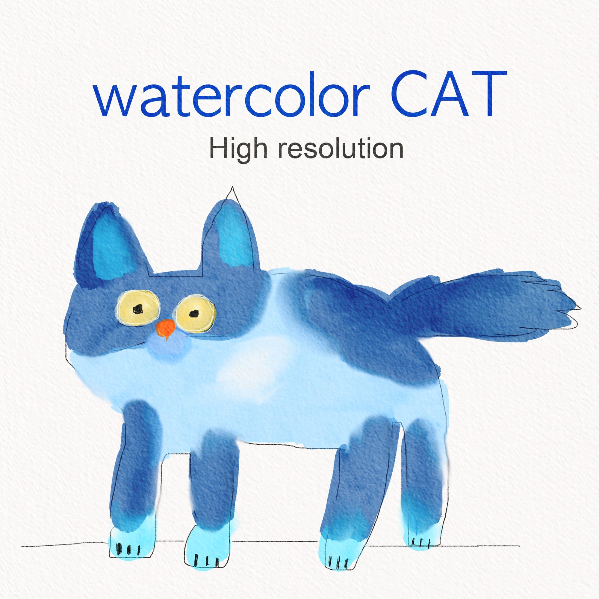 Blue Cat, Watercolor Cat Print Wall Art, Cat Illustration, Kids Room ...