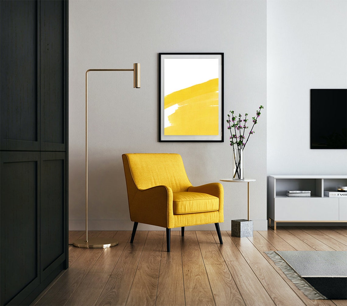 Abstract Print, Yellow Watercolor, Printable Wall Art, Digital Download ...