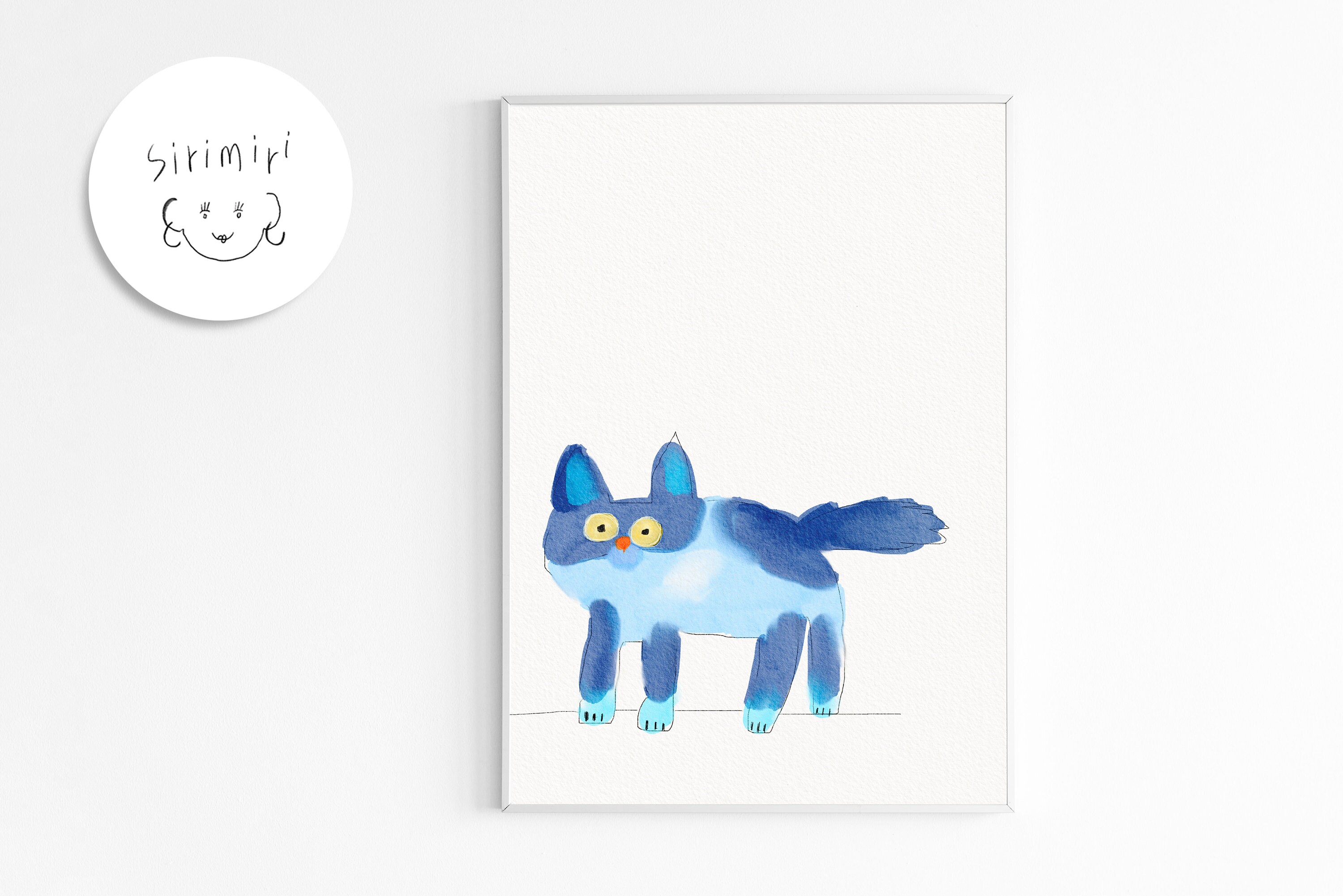 Blue Cat Watercolor Cat Print Wall Art Cat Illustration - Etsy