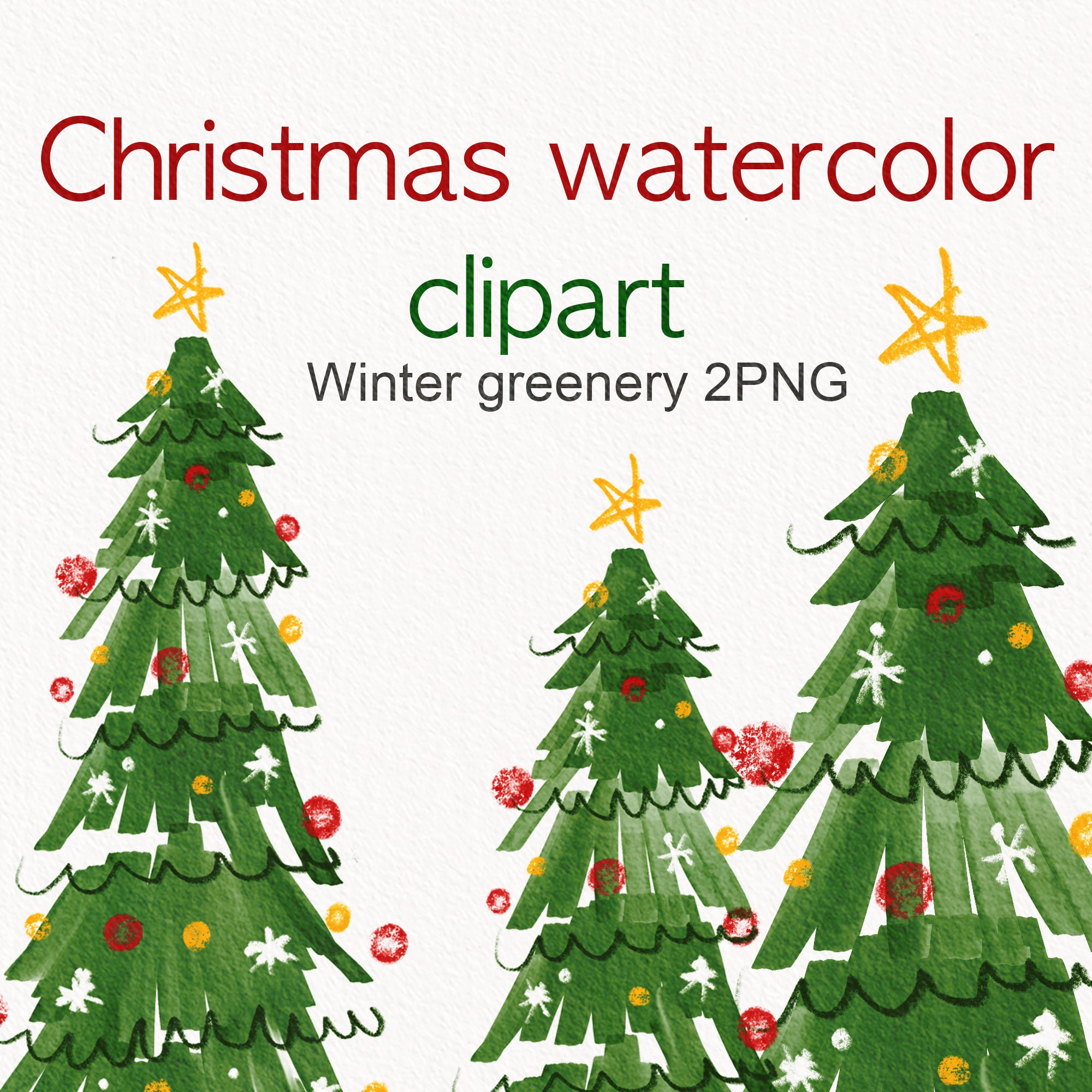 Christmas Tree Watercolor Clipart, Winter Greenery, Christmas Clipart ...