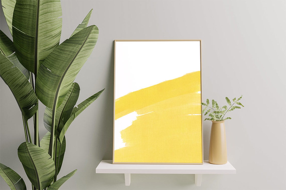 Abstract Print, Yellow Watercolor, Printable Wall Art, Digital Download ...