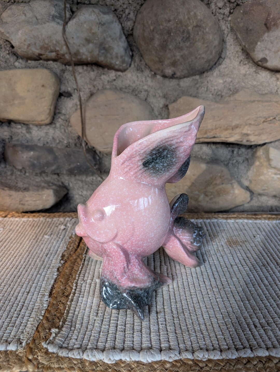 Vintage Hull Pottery “ebb Tide” Angel Fish Vase – Pink & Black Speckled ...