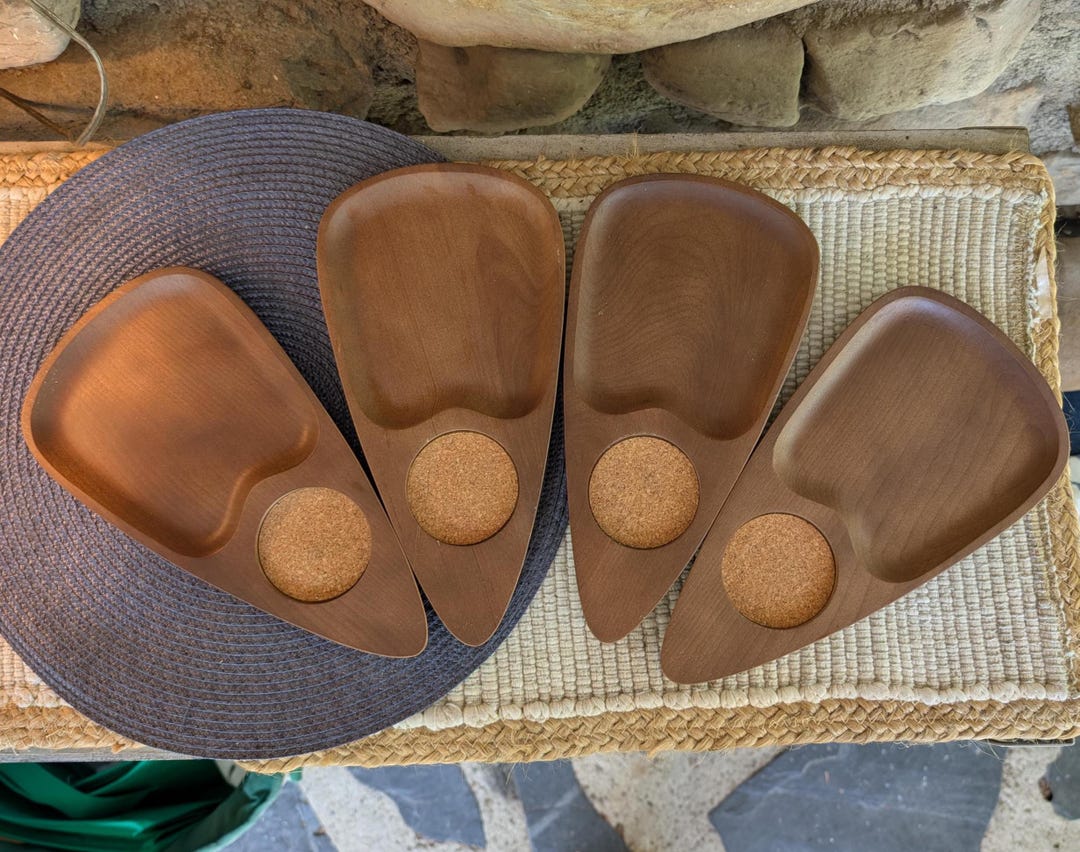 Vintage Sere Wood Snack Trays: Mid Century Modern Cocktail Plates, Set ...