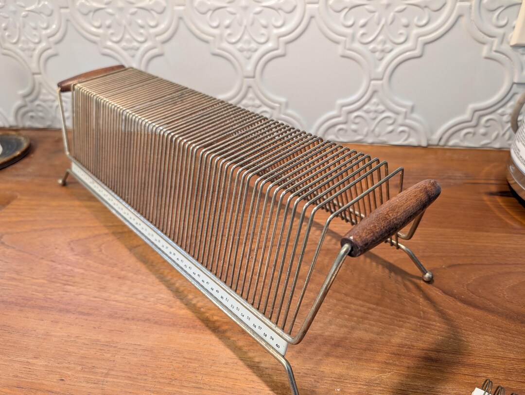 Mid-century Modern Brass Wire Record Holder With Wood Handles ...