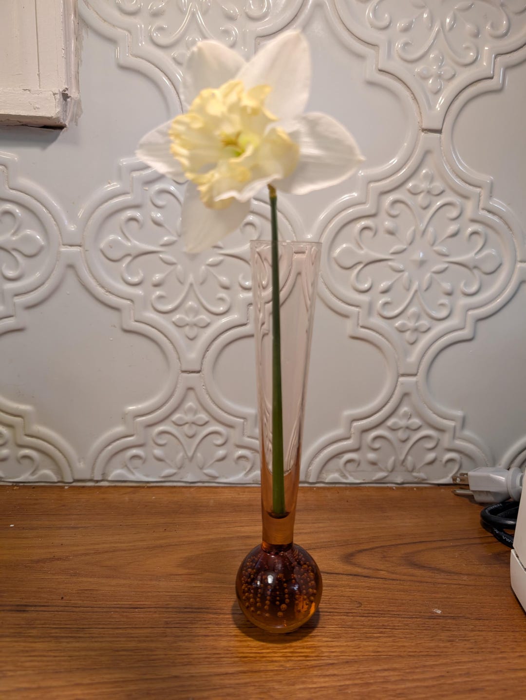 Hand Blown Bullicante Bud Vase: Amber & Clear Art Glass, Mid Century ...