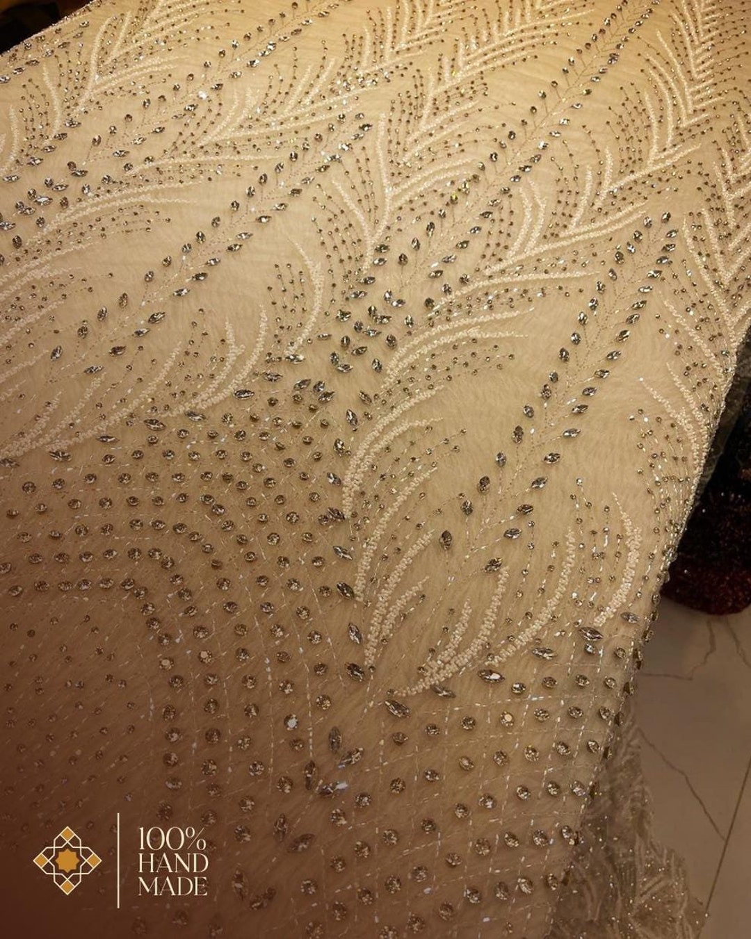 Hand Beaded Couture Fabric: Branch Box Design, Bridal Gown Material - Etsy