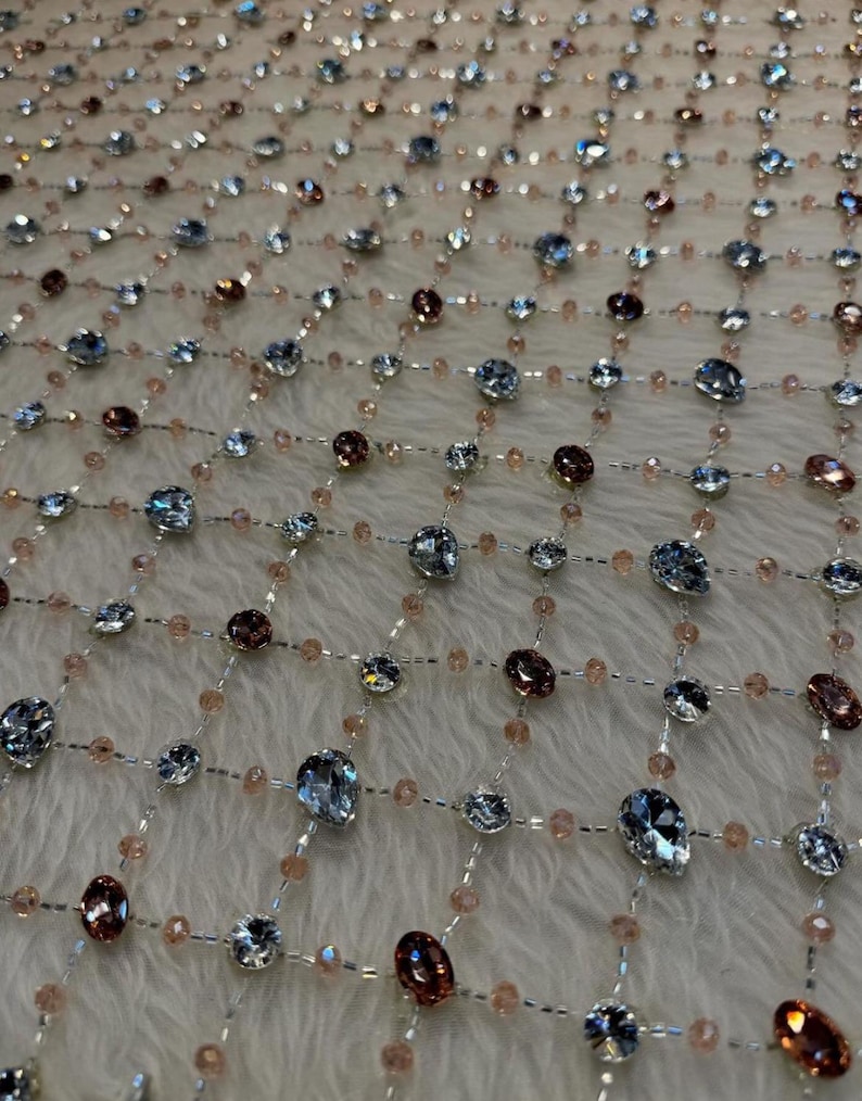 High-end Rhinestone Embellished Fabric | Luxurious Beaded Mesh for Prom ...