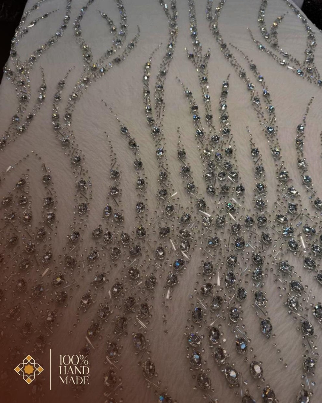 Shining Rhinestone on Mesh Fabric Chic Hand Beaded Fabric for Wedding ...