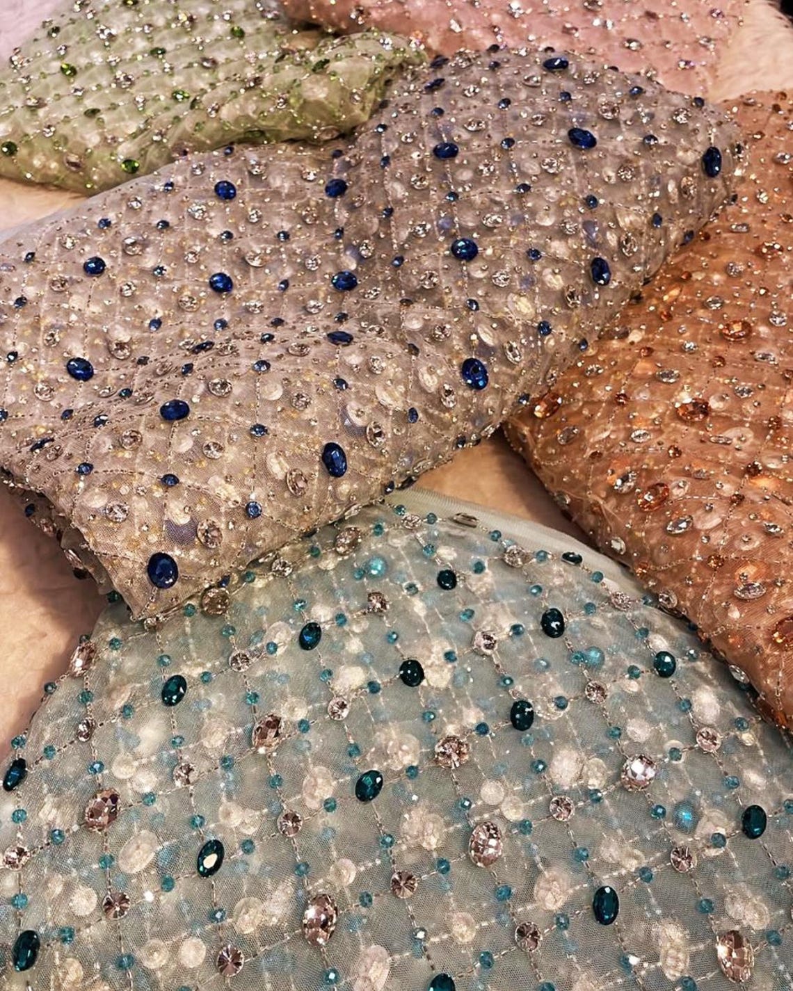High-end Rhinestone Embellished Fabric | Luxurious Beaded Mesh for Prom ...