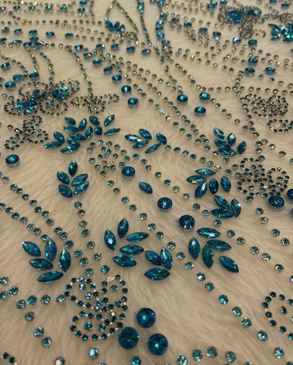 Luxurious Hand Beaded Rhinestone Fabric for Haute Couture - Sold per ...