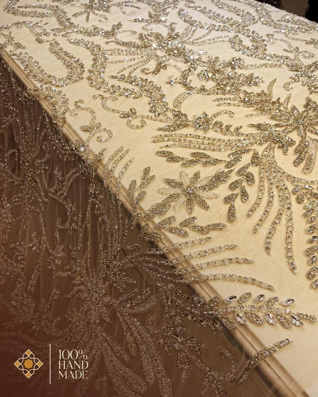 Royal Hand Beaded Rhinestone Fabric | Luxurious Crystal Embroidered ...