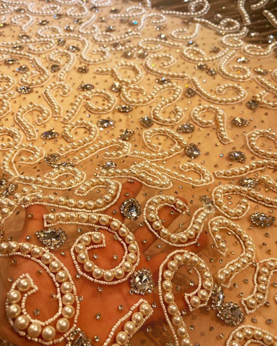 Vogue Runway Inspired Fabric - Pearl Embellished Tulle Mesh Fabric - Etsy