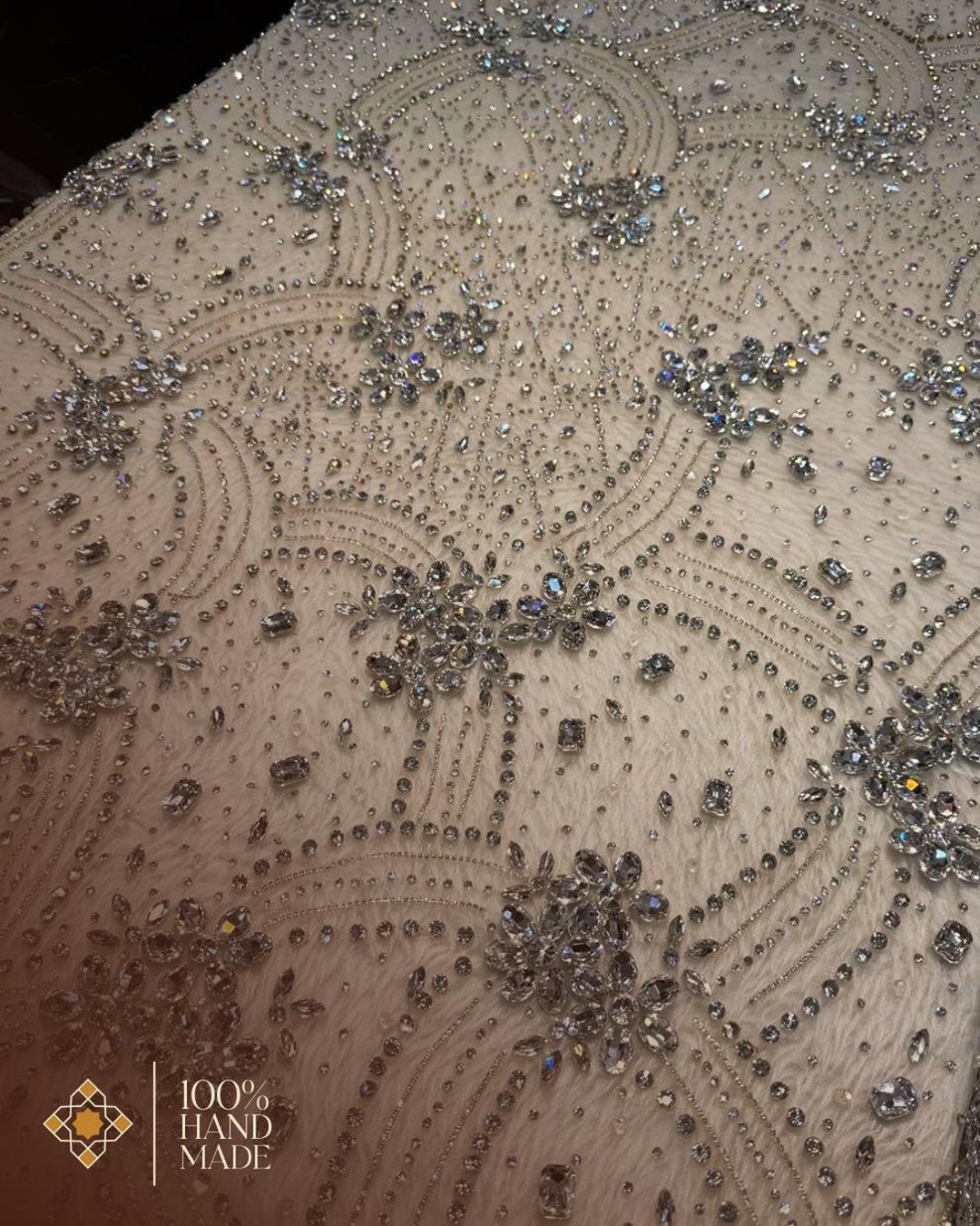Luxury Embellished Beaded Fabric - Rhinestones Silver Accents for ...