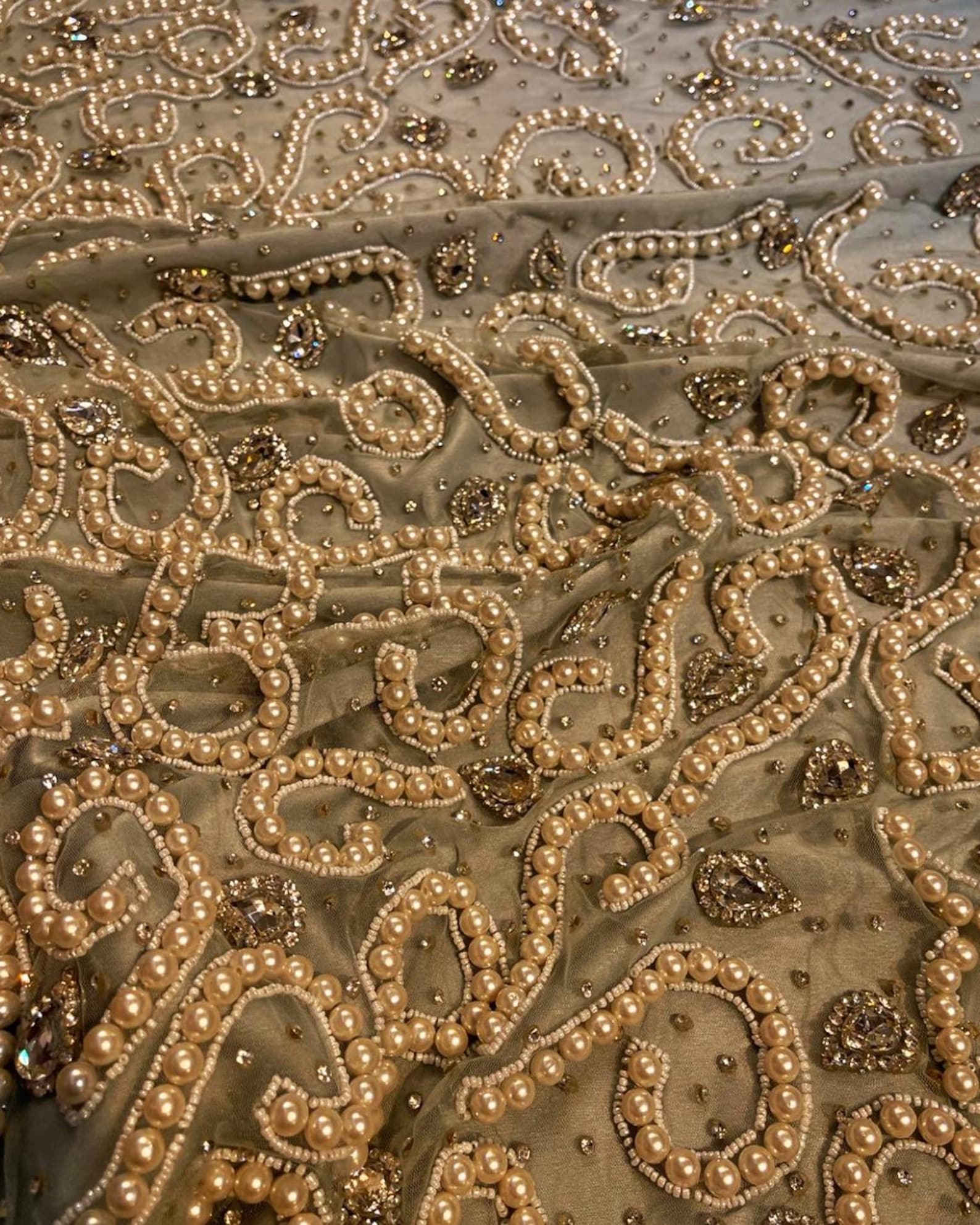 Vogue Runway Inspired Fabric - Pearl Embellished Tulle Mesh Fabric - Etsy