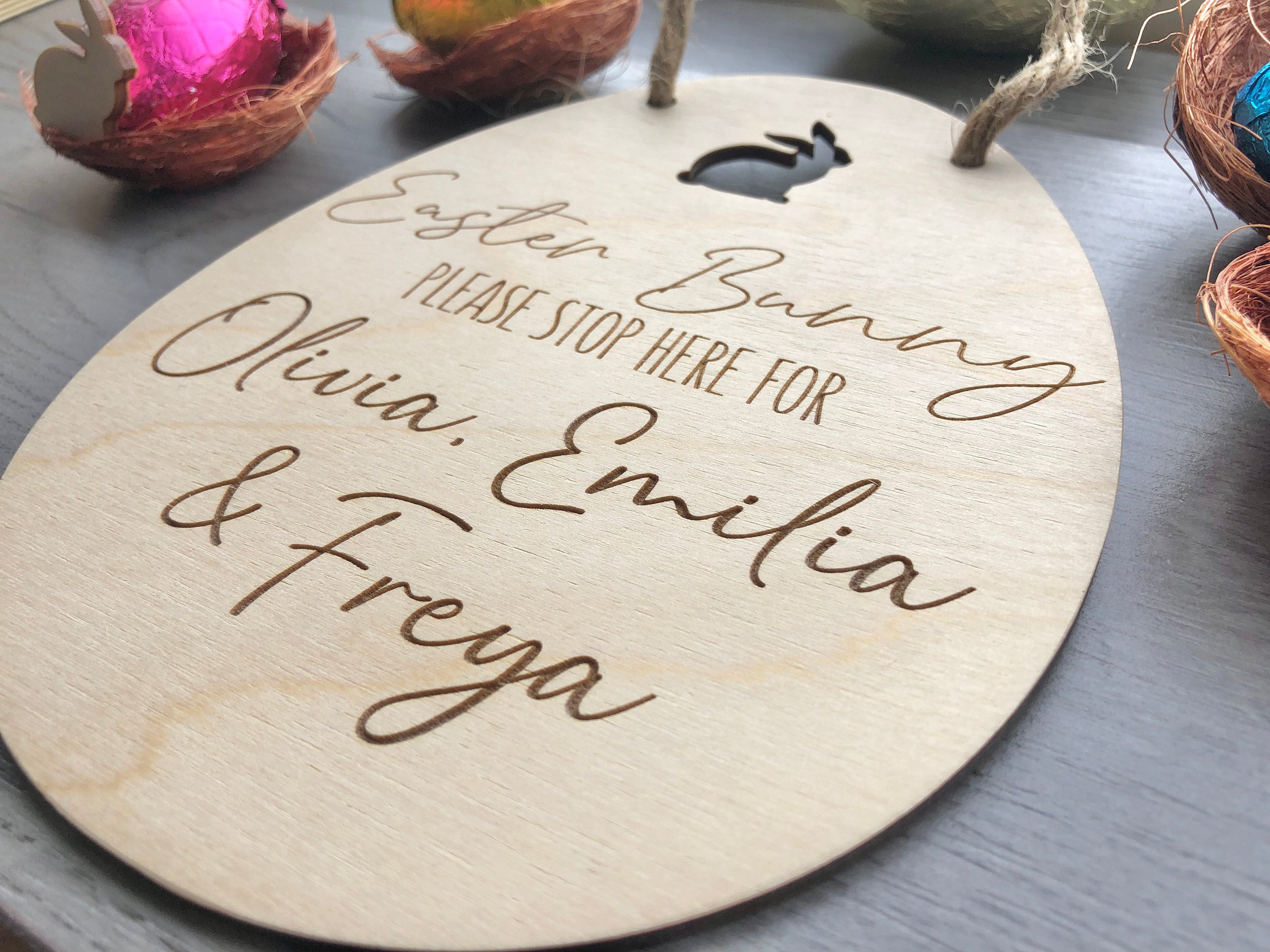 Personalised Easter Bunny Stop Here Sign Easter Decoration Wooden Baby ...