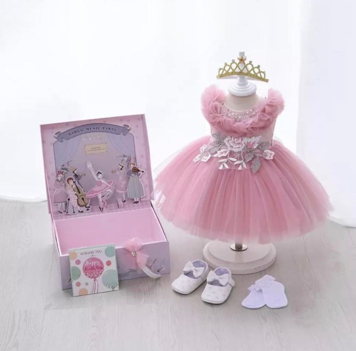 Baby Princess Dress 6 Pc Set With Shoes Headband Tiara Socks - Etsy Canada
