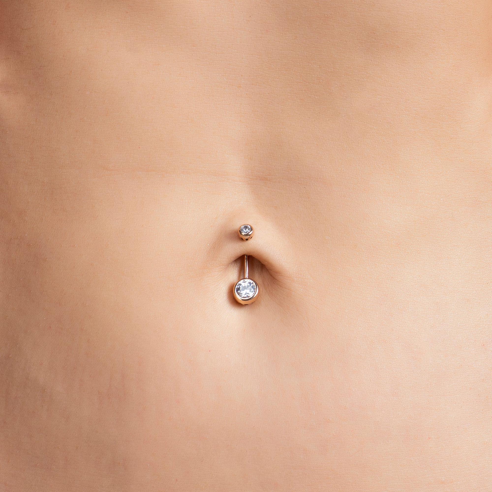 CZ Belly Button Ring Piercing in 14k Solid Gold | Gold Navel Piercing ...
