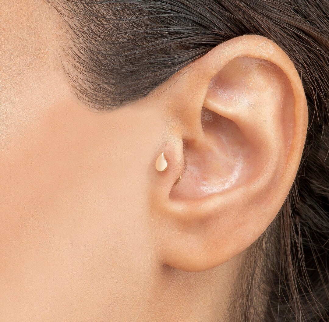 14k Solid Gold Tear Drop Flat Back Earring | Dainty Gold Stud | Mix ...