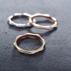 14k Solid Gold Bamboo Ring | Inside Red Enamel Modern Design Bamboo ...